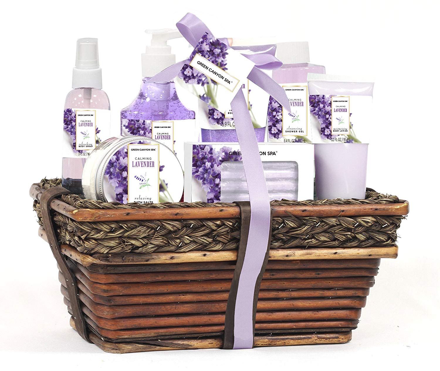 Green Canyon Spa Luxury Wicker Basket Gift Set In Lavender 8 Pieces Green Canyon Spa Luxury Wicker Basket Gift Set In Lavender 8 Pieces