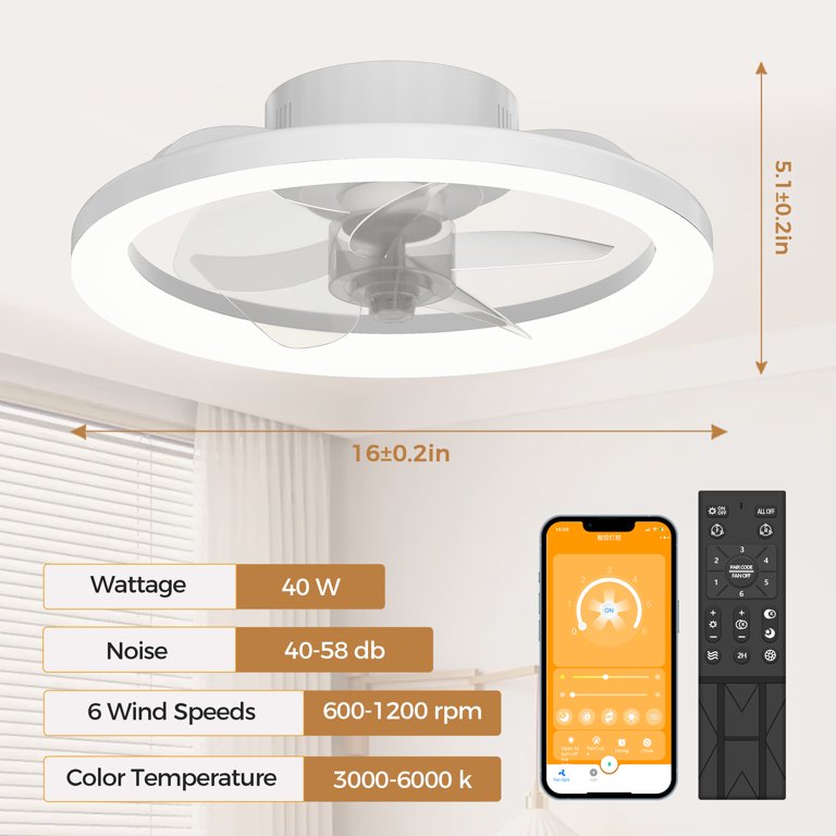 Smart Ceiling Fan Remote WRYBV 19" Socket Fan Light With Remote ...