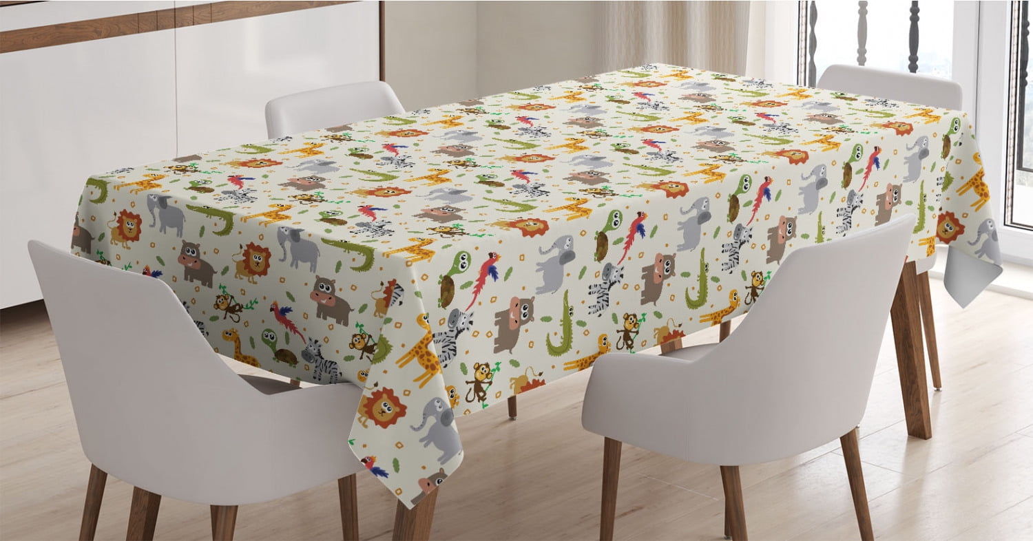 Cartoon Animal Tablecloth, Australian Fauna Silly Faces Safari Lion ...