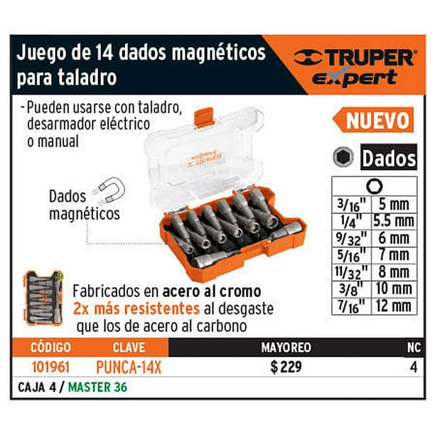 Juego de dados magnéticos para taladro,14 pzas,Truper Expert Truper Juego de dados magnéticos ...