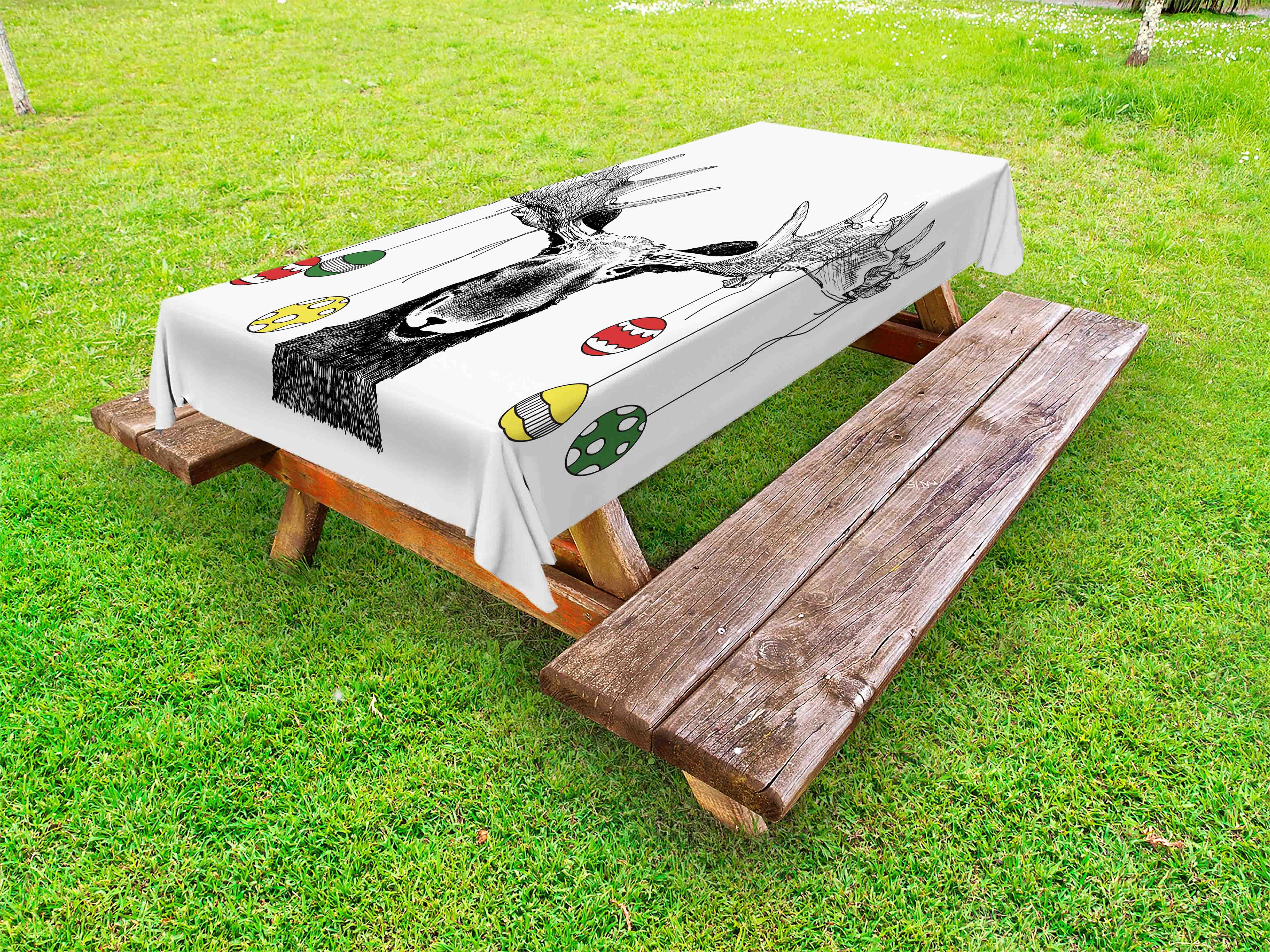 Moose Outdoor Tablecloth, Christmas Moose with Xmas Ornaments Balls ...