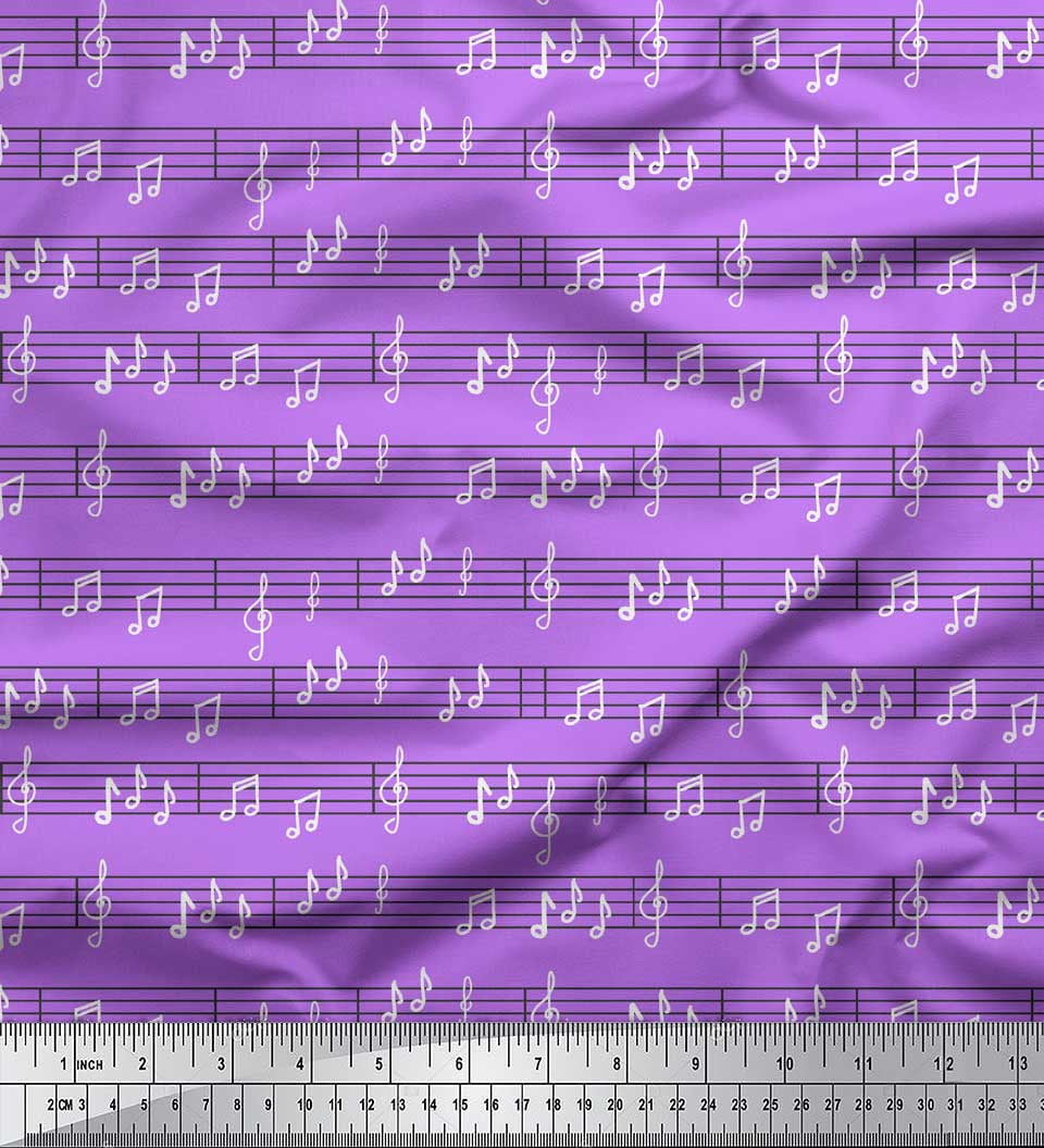 Soimoi Purple Velvet Fabric Notes Musical Instrument Fabric Prints By ...