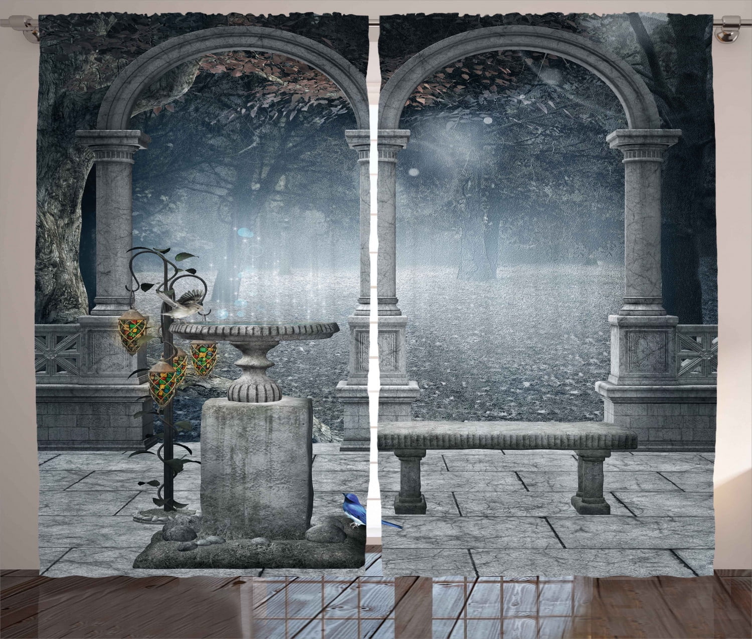 Gothic Decor Curtains 2 Panels Set, Fictional Middle Age Mythic Stone ...