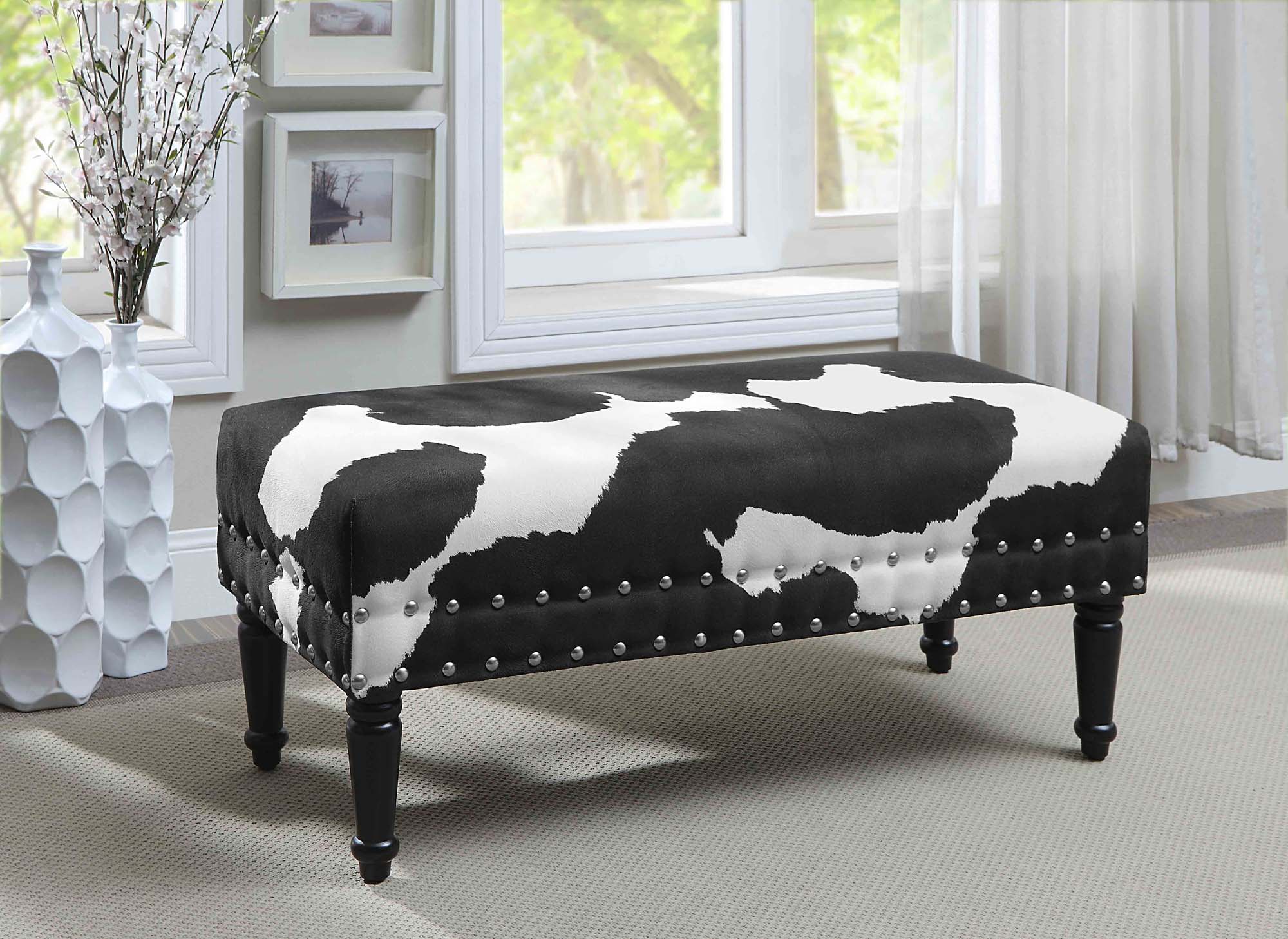 Convenience Concepts Designs4Comfort Faux Cowhide Bench with Nailheads ...