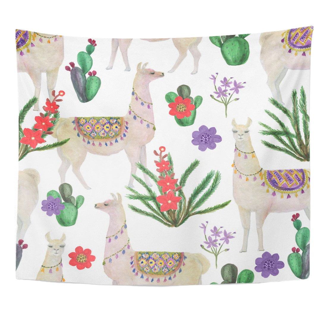 ZEALGNED Peru Watercolor Painting Llamas and Cacti Alpaca America Wall ...