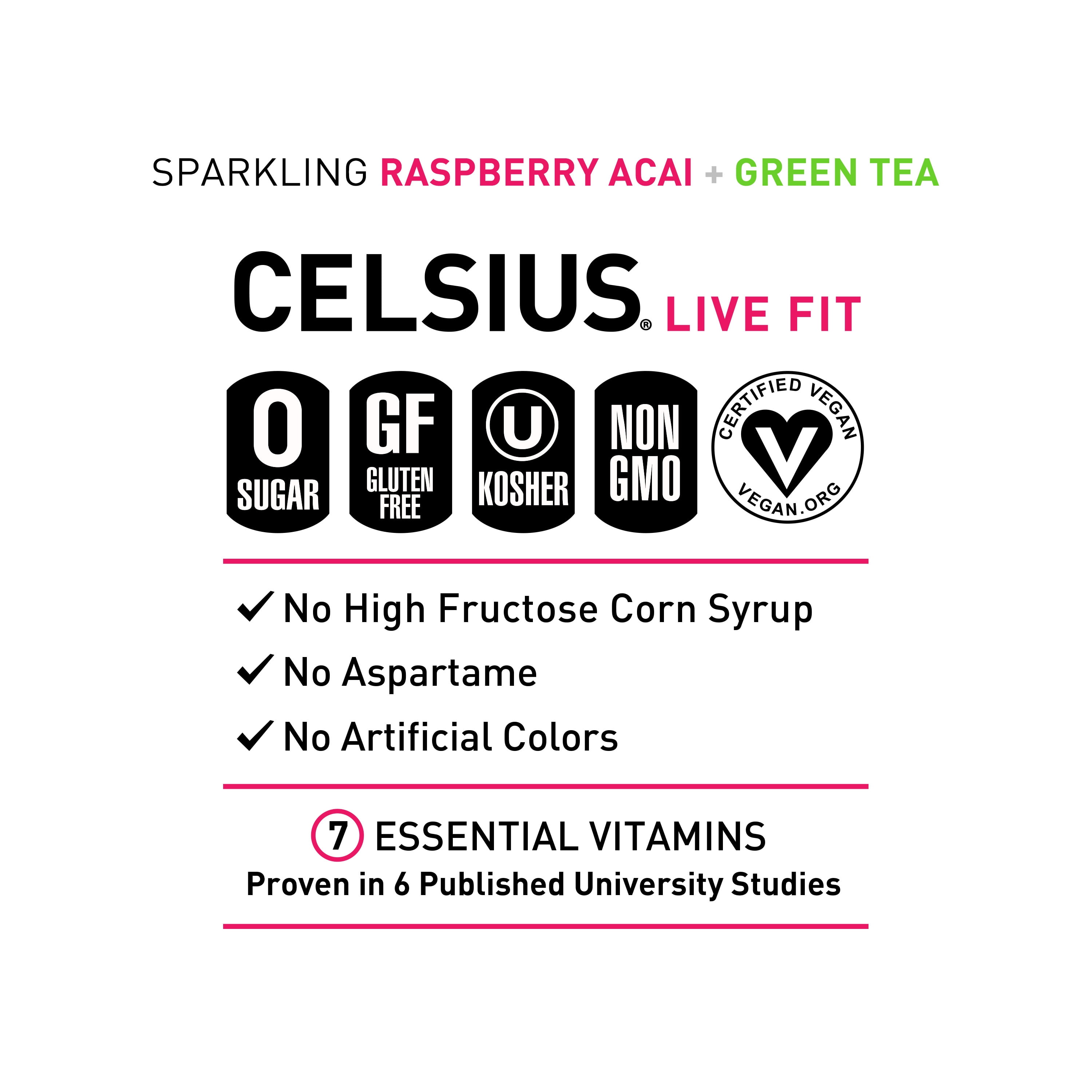 CELSIUS Raspberry Acai Green Tea, Functional Essential Energy Drink 12 ...