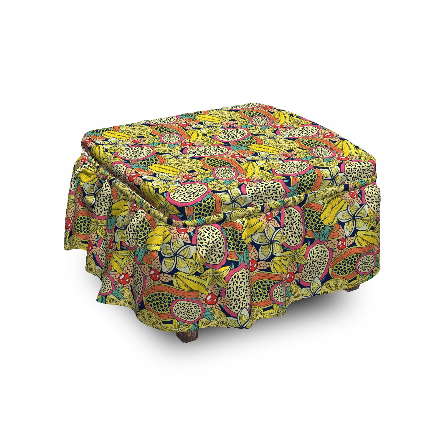 Furits Ottoman Cover, Tropical Hawaiian Island, 2 Piece Slipcover Set ...