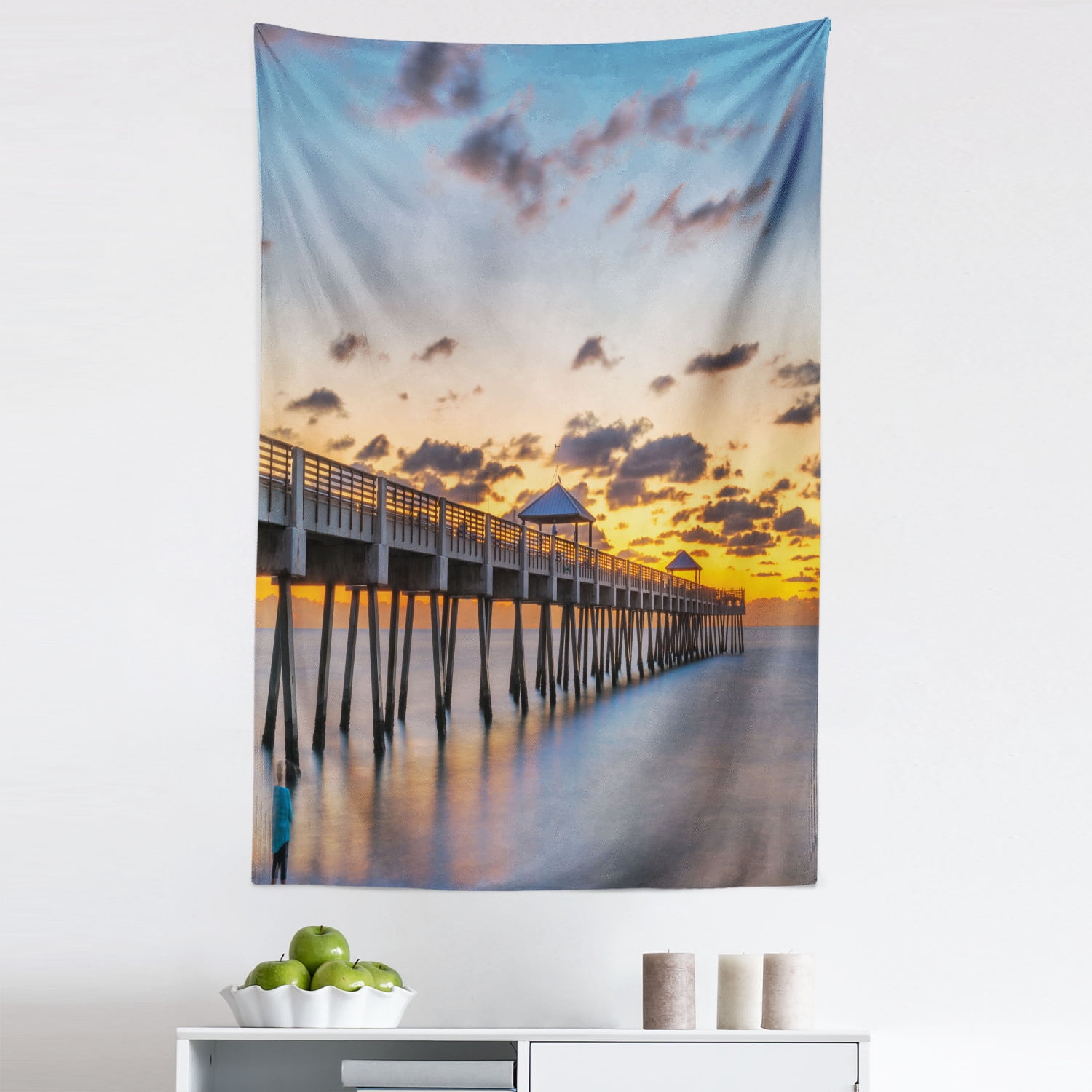 Beach Tapestry, Florida Sunrise Dramatic Sky and Juno Pier Scenic ...