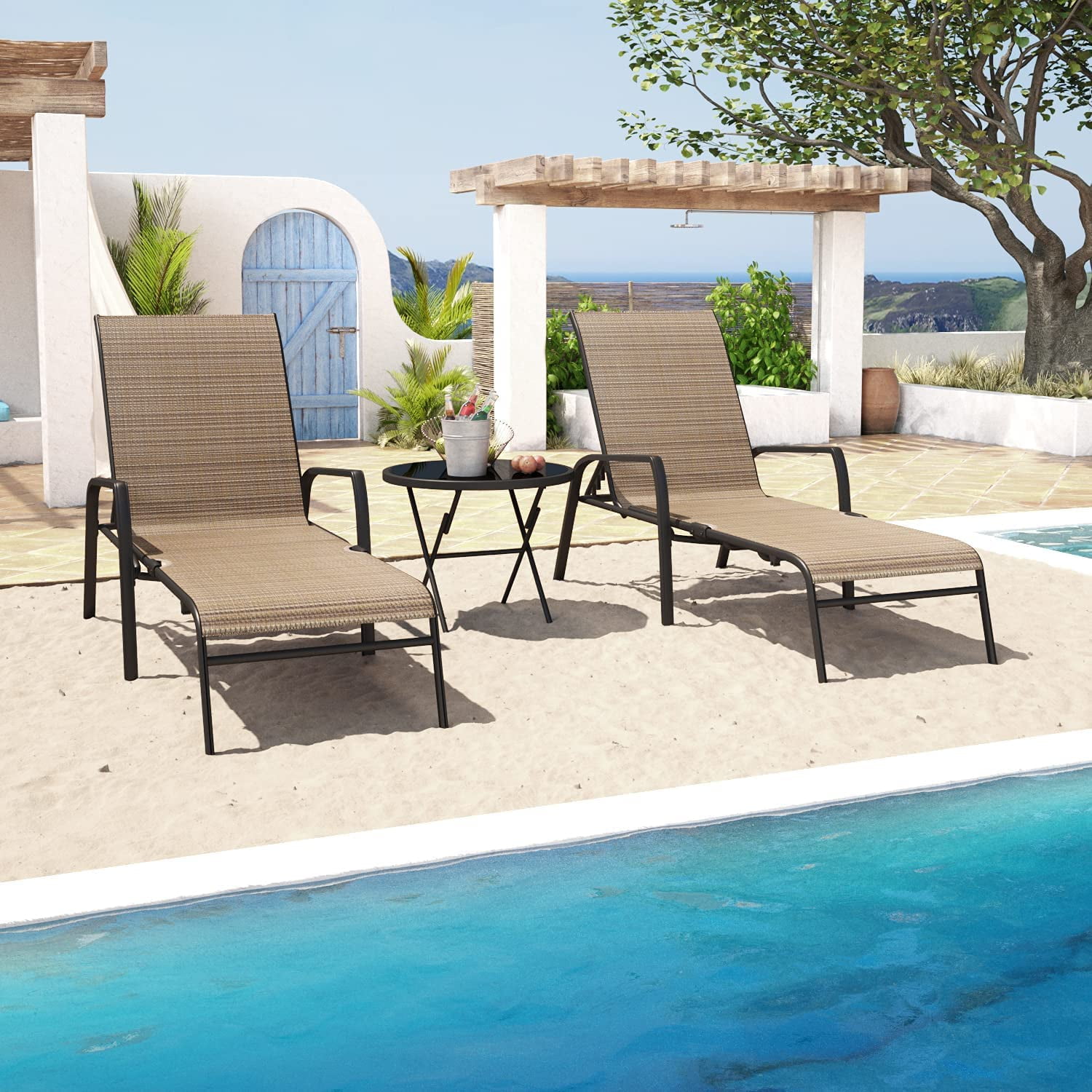 ZXNYH Patio Chaise Lounges Sets Outdoor Lounge Chairs with Adjustable ...