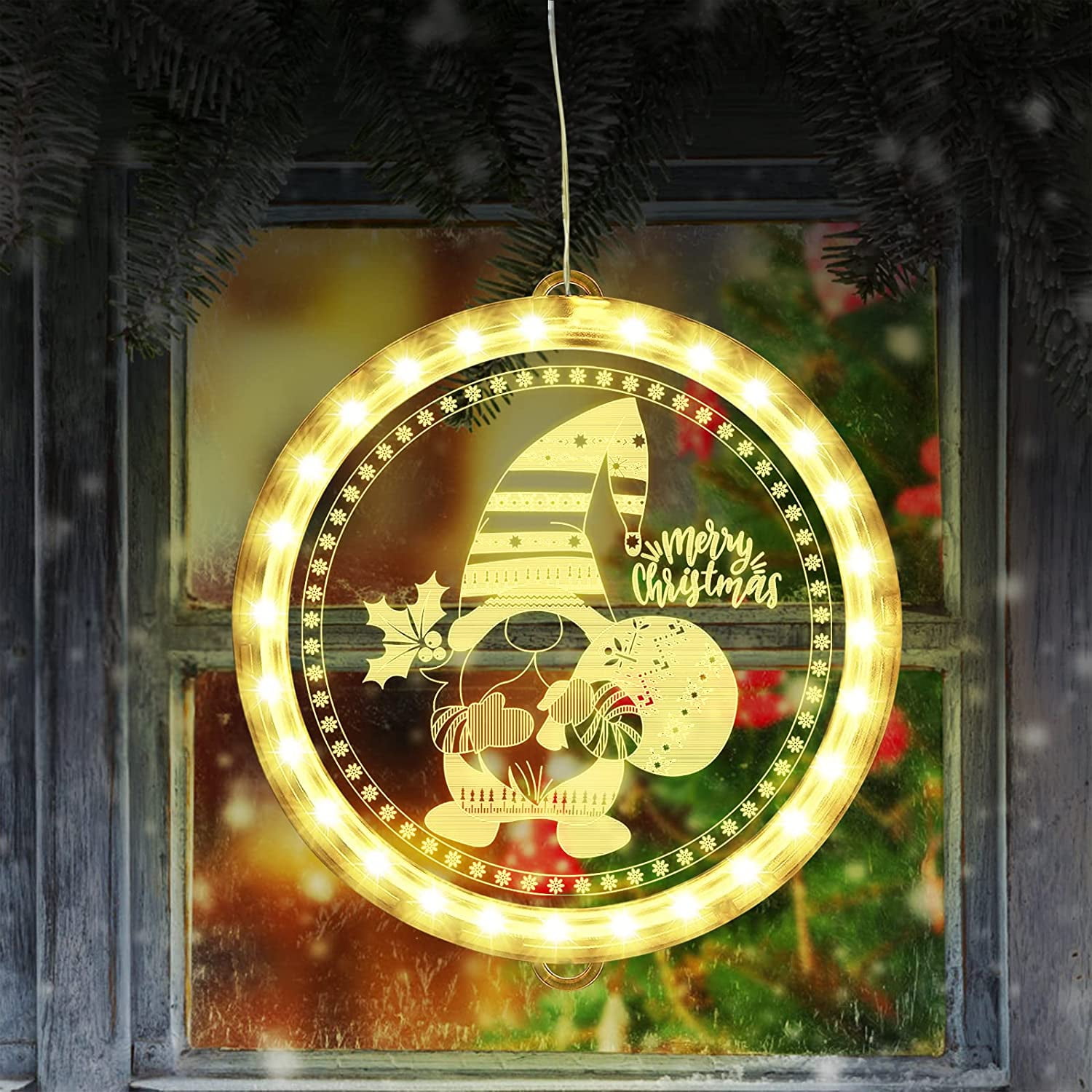 YAHHU Window Christmas Lights Decorative 3D Novelty Hanging Lights ...