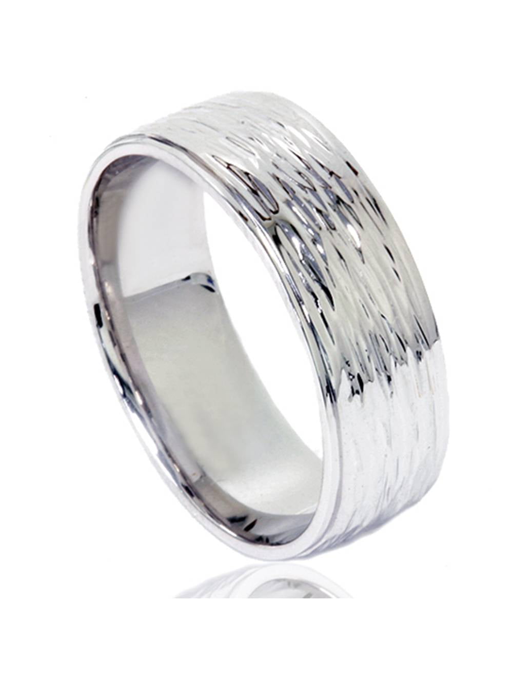 Mens Hand Etched 6mm Dome Wedding Band Ring Solid 10K White Gold ...