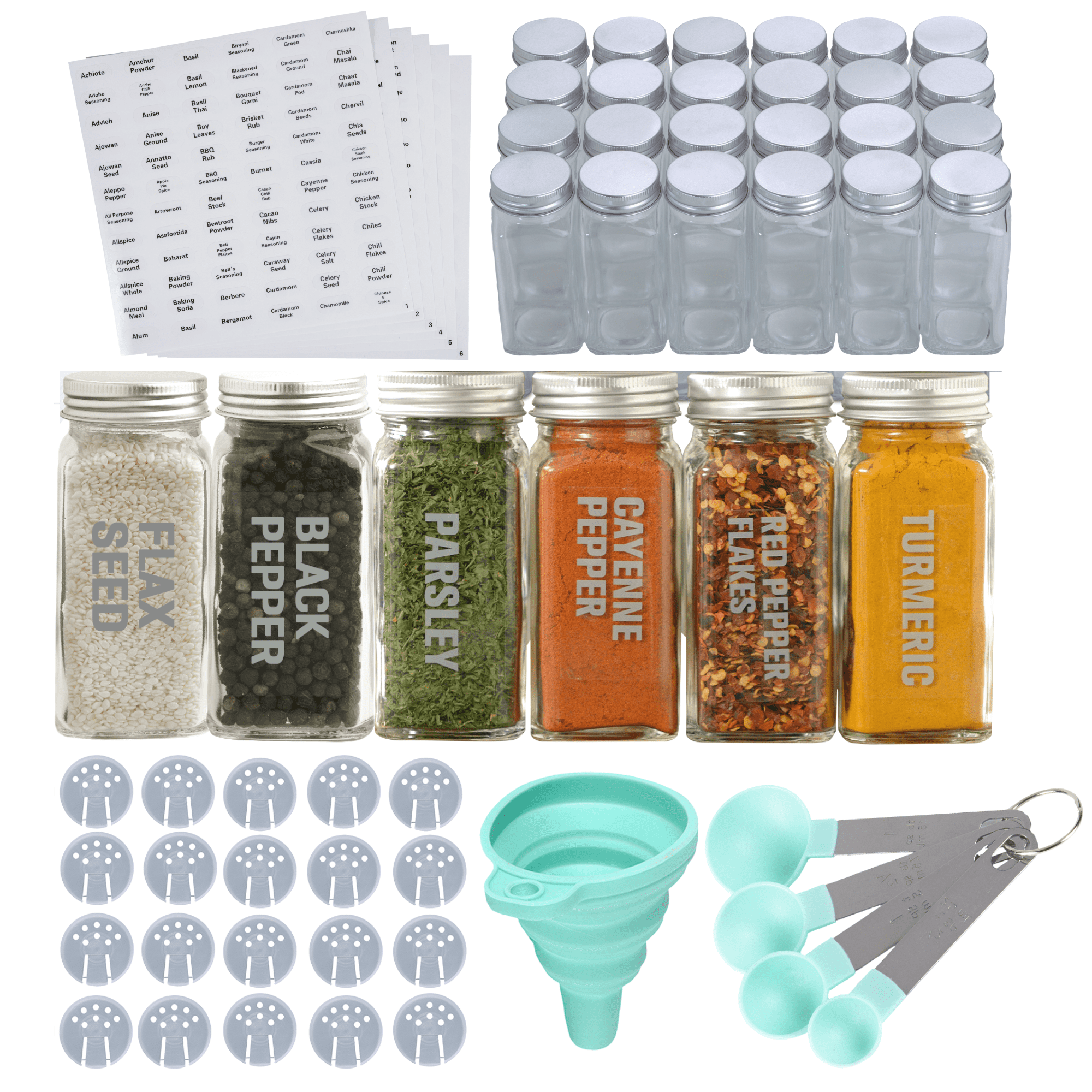 Prime Home Direct Spice Jars Set - 24 Glass Spice Jars with over 700 ...