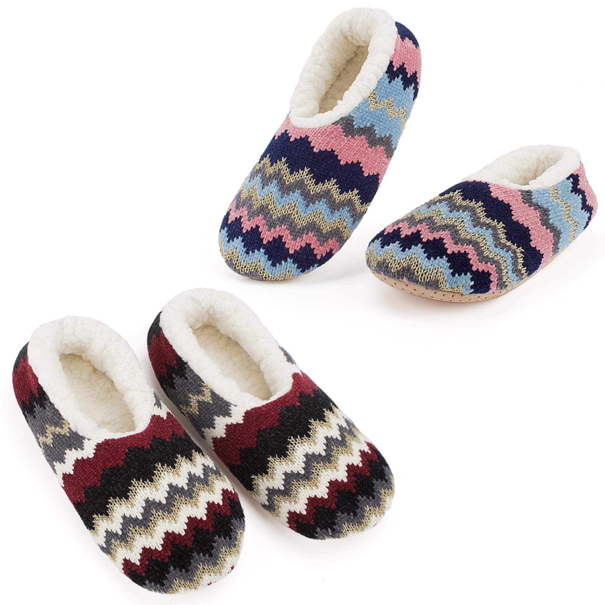 2-Pair Women's Soft House Slippers,Fuzzy Cozy Warm Indoor Sock Shoes ...