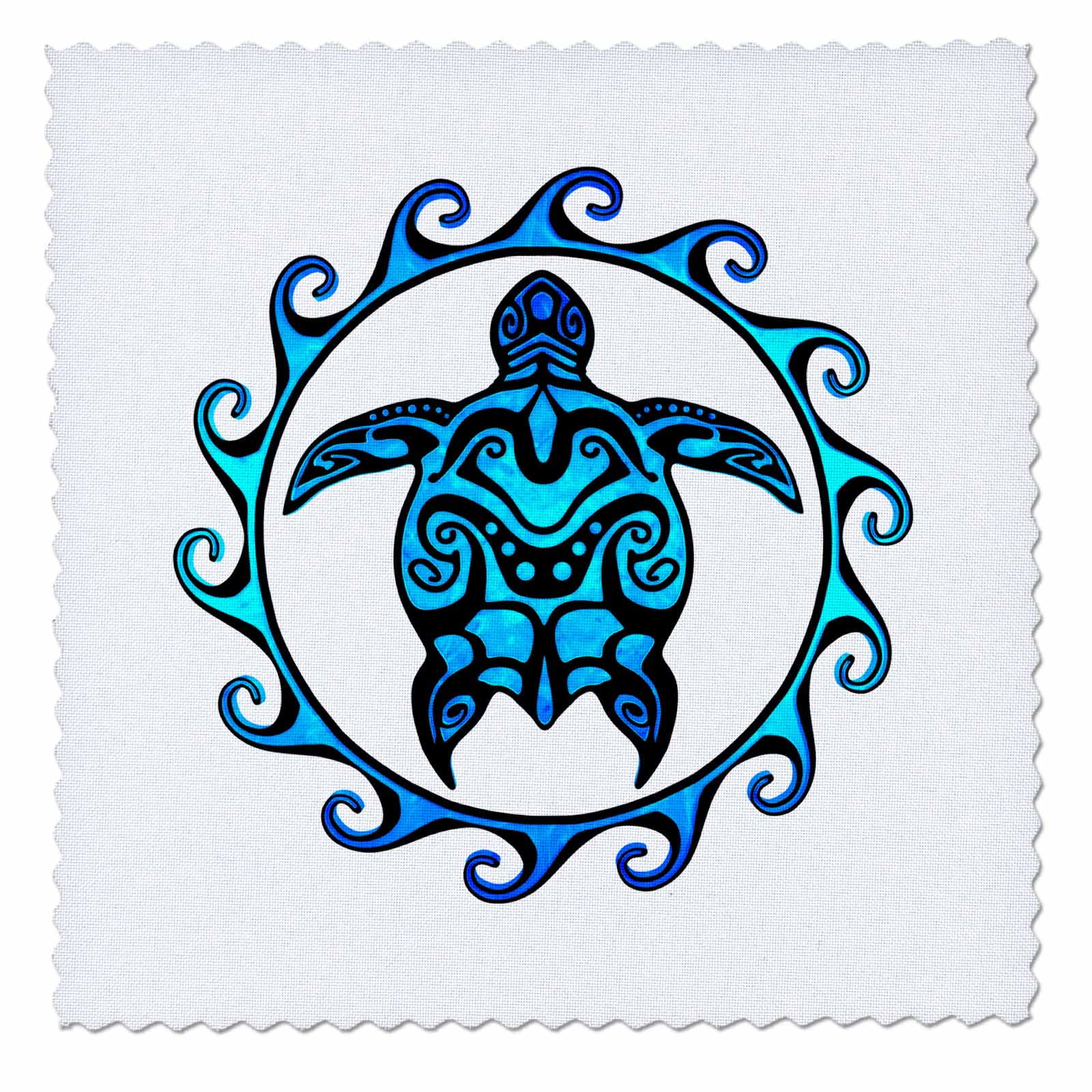 A ocean blue tribal honu sea turtle in a Maori Sun Polynesian symbol ...