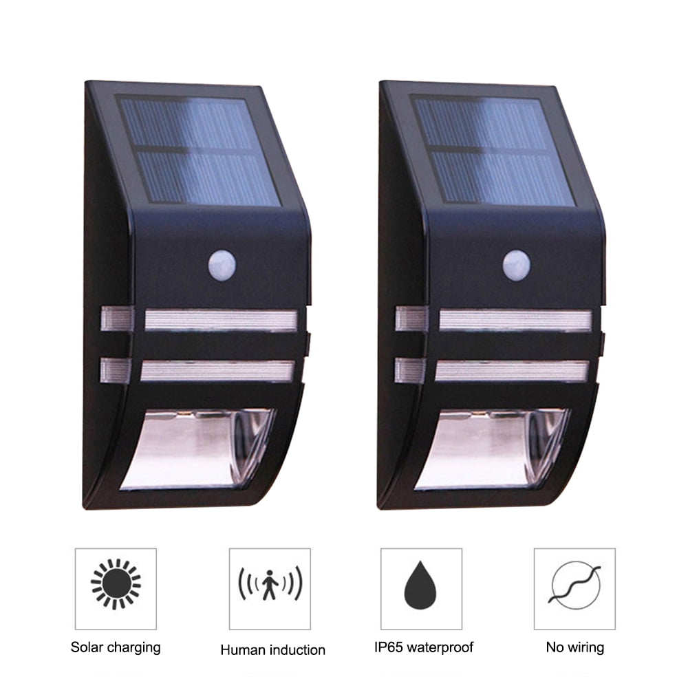 CJC 2 LED Solar Fence Post Lights Motion Sensor, Outdoor Waterproof ...