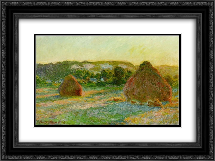 Claude Monet 2x Matted 24x18 Black Ornate Framed Art Print 'Wheatstacks ...