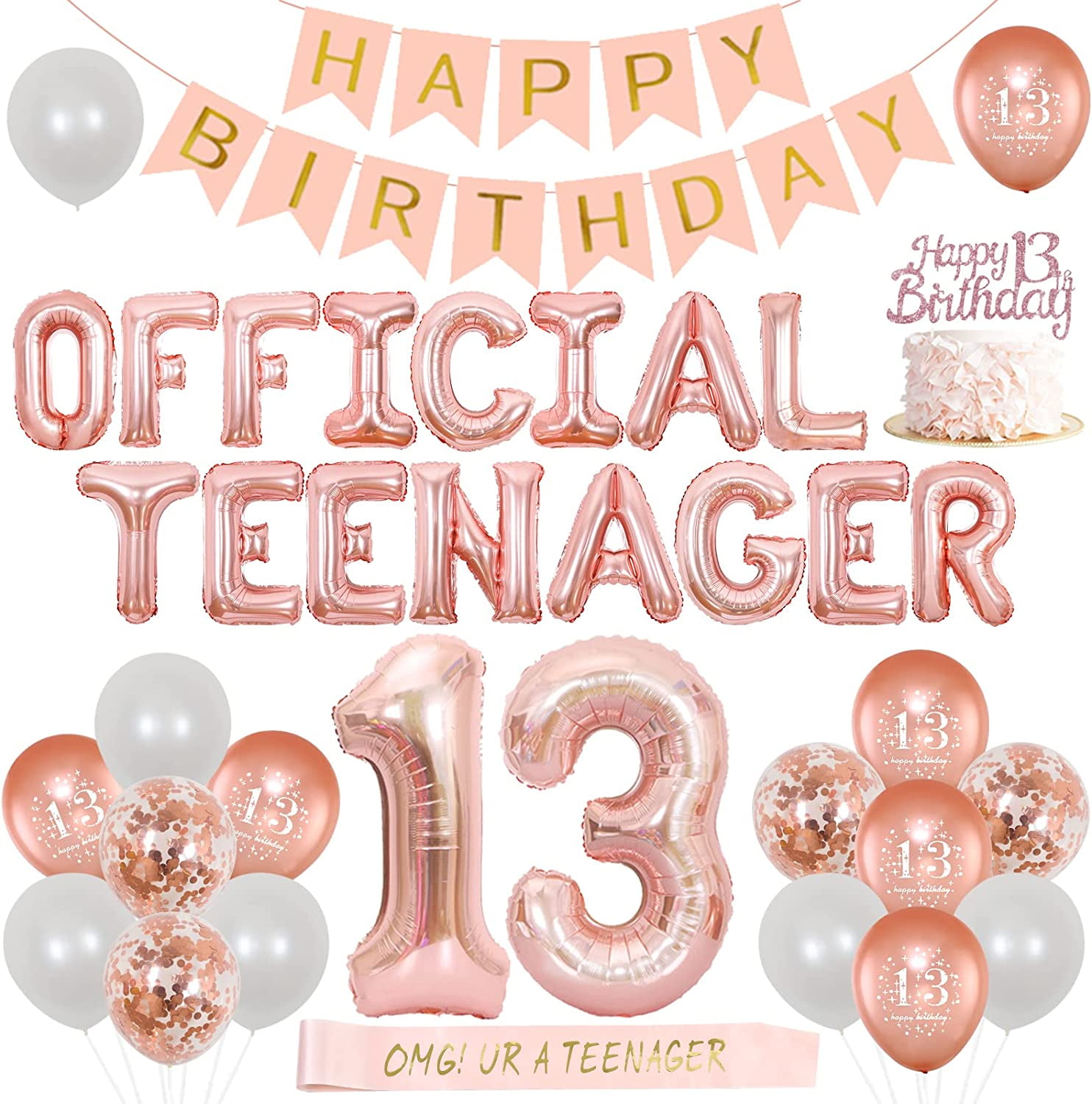 13th Birthday Decorations for Girls Rose Gold, Official Teenager ...