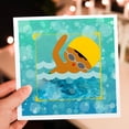 3drose, Child with Yellow Cap Swimming in Pretty Blue Bubbled Water, 6 ...