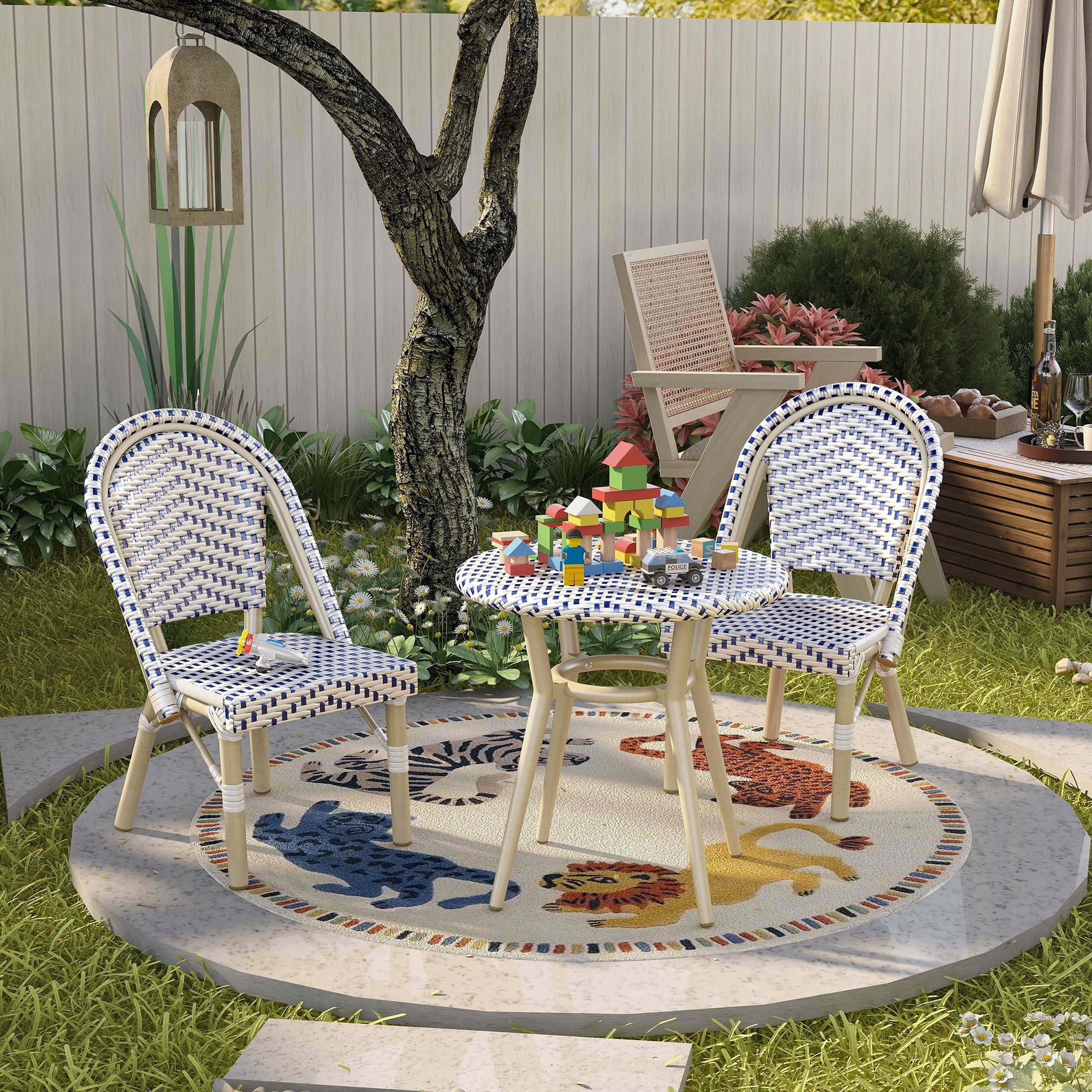 24/7 Shop At Home Hjem Metal 3pc Outdoor Patio Kids Chair and Table Set ...