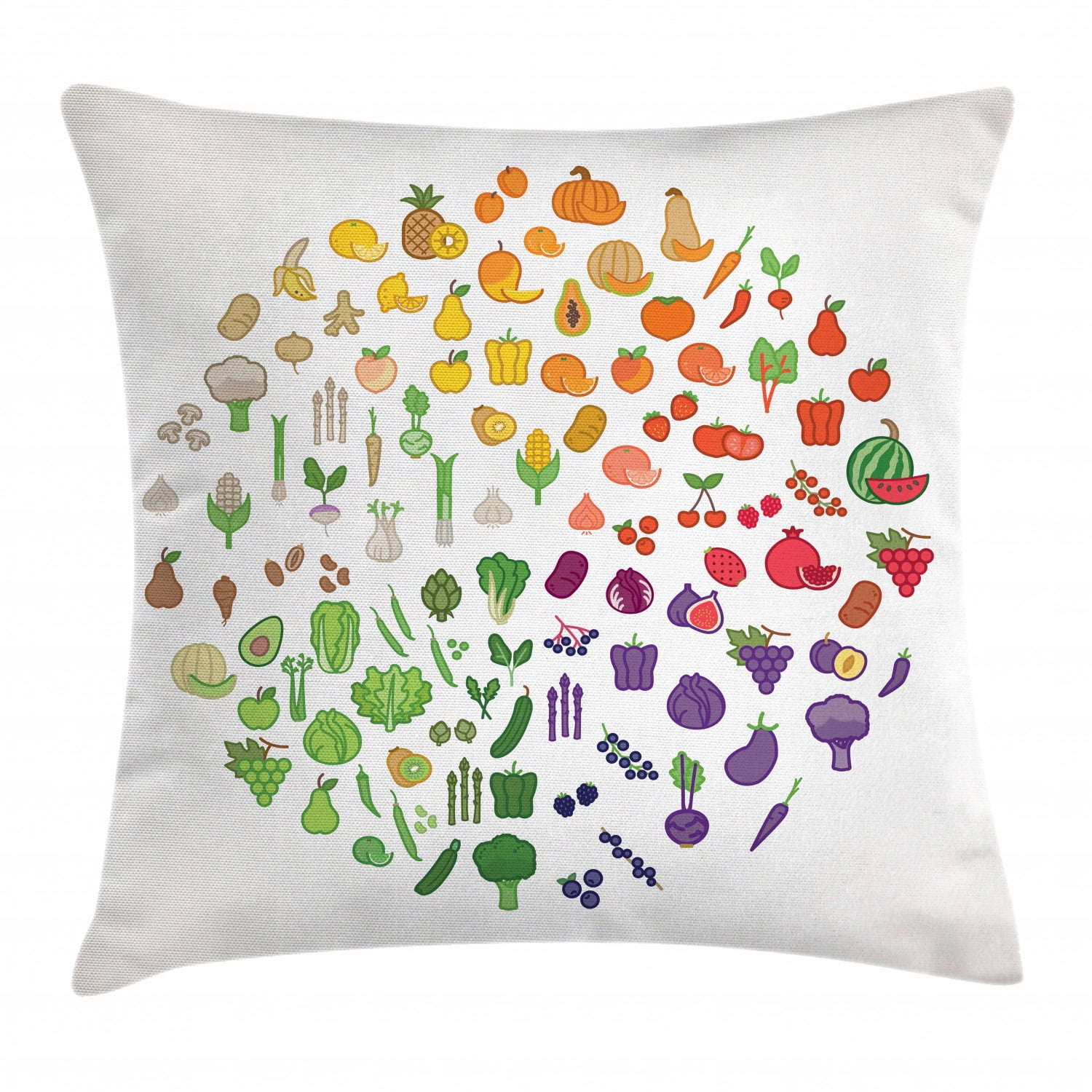 Vegan Throw Pillow Cushion Cover, Fruit and Vegetables Color Wheel with ...