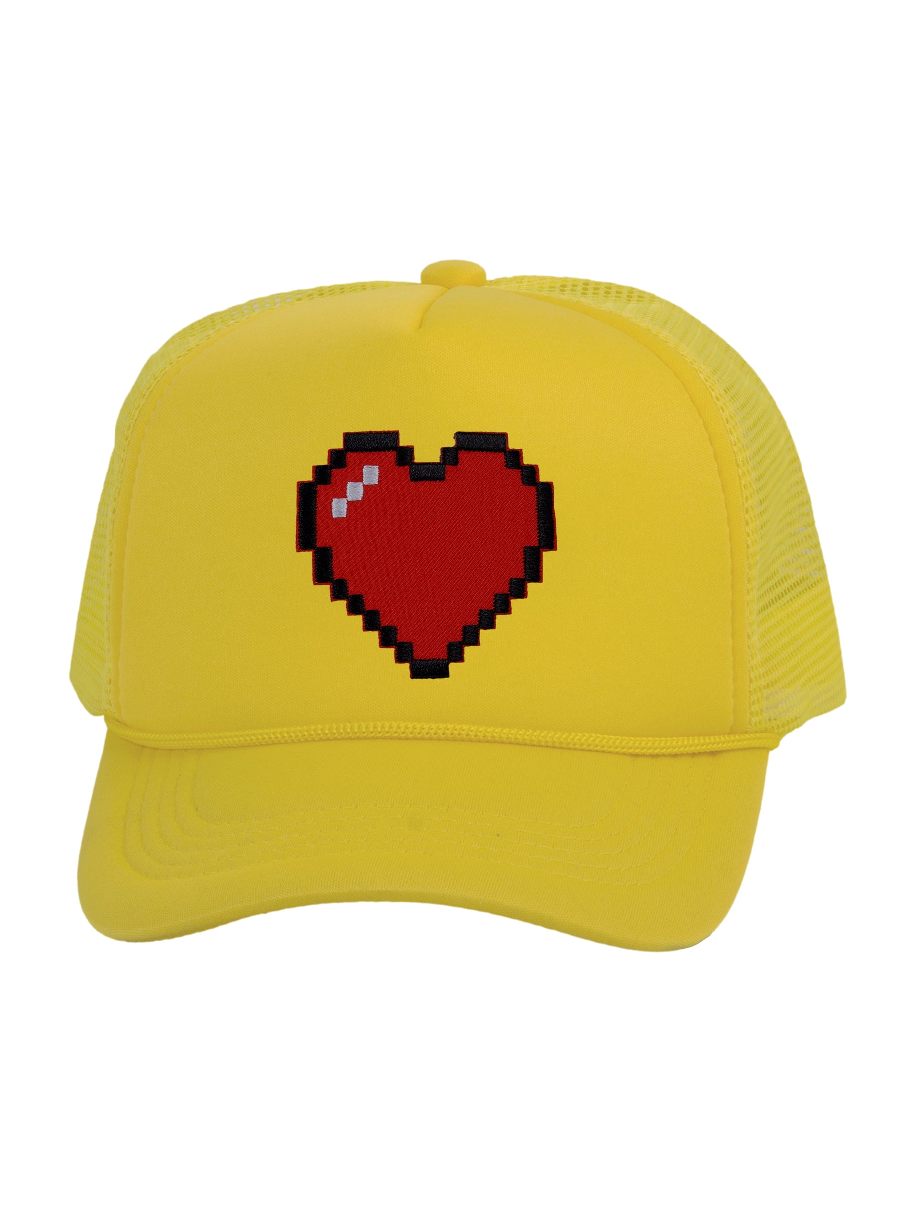 Men's 80's Retro Large 8 Bit Pixelated Heart Gamer Trucker Hat, Yellow ...