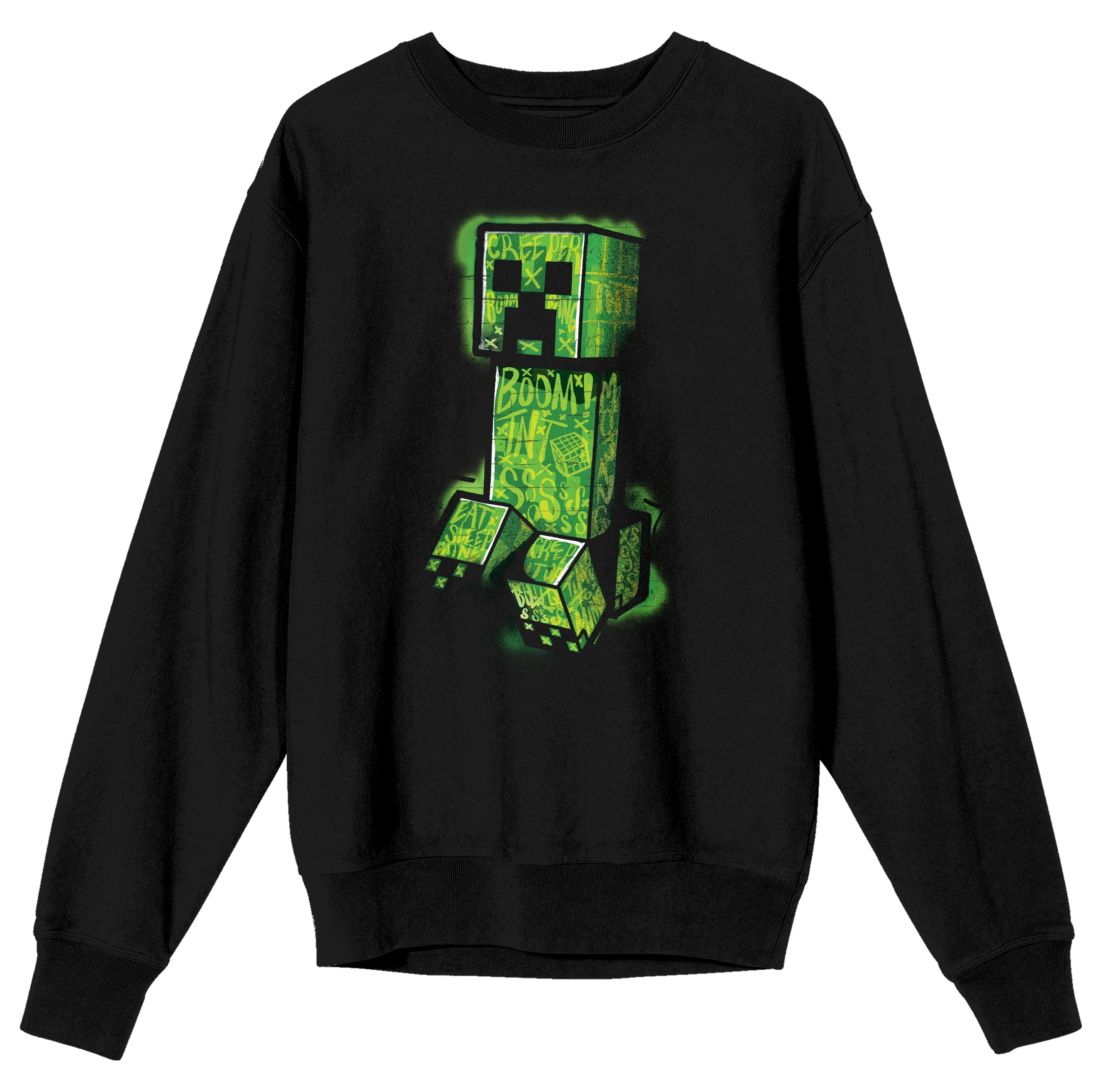 Minecraft Creeper Trap Graphics Men’s Black Long Sleeve Crew Sweatshirt ...
