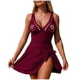 Aobny Modest Women's Swimsuits Swim Dress Eyelet Swimwear Red Briefs ...
