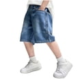 Amidoa Girls Jeans Shorts Casual Wide Leg Kids Summer Baggy Denim ...