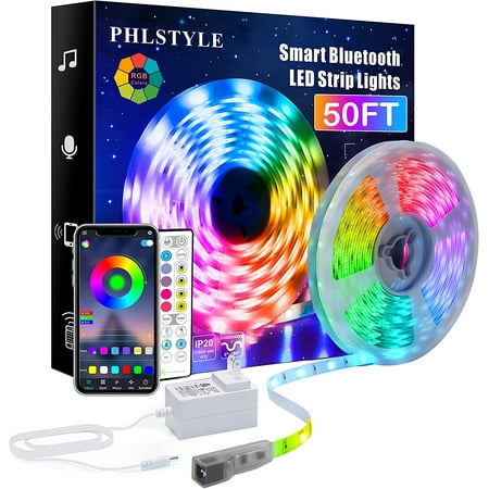 50ft/15m LED Lights for Bedroom Music Sync, App Controlled Bluetooth ...