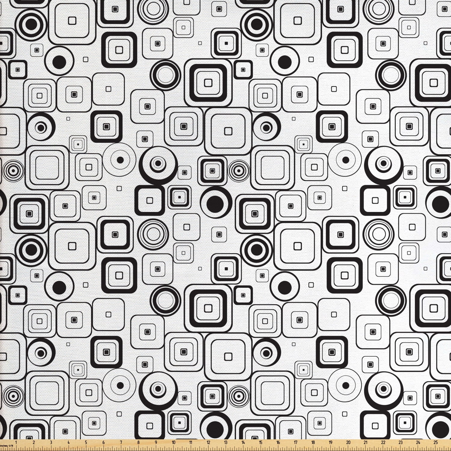 Abstract Fabric by the Yard, Monochrome Vintage Squares and Circles ...