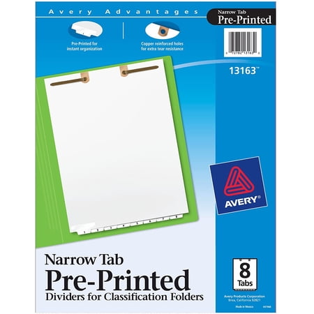 Avery Preprinted Dividers for 2-Prong Classification Folders, Narrow ...