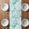 Aqua Leaf Dining Table Runner, Tropical Country Watercolor Jungle ...