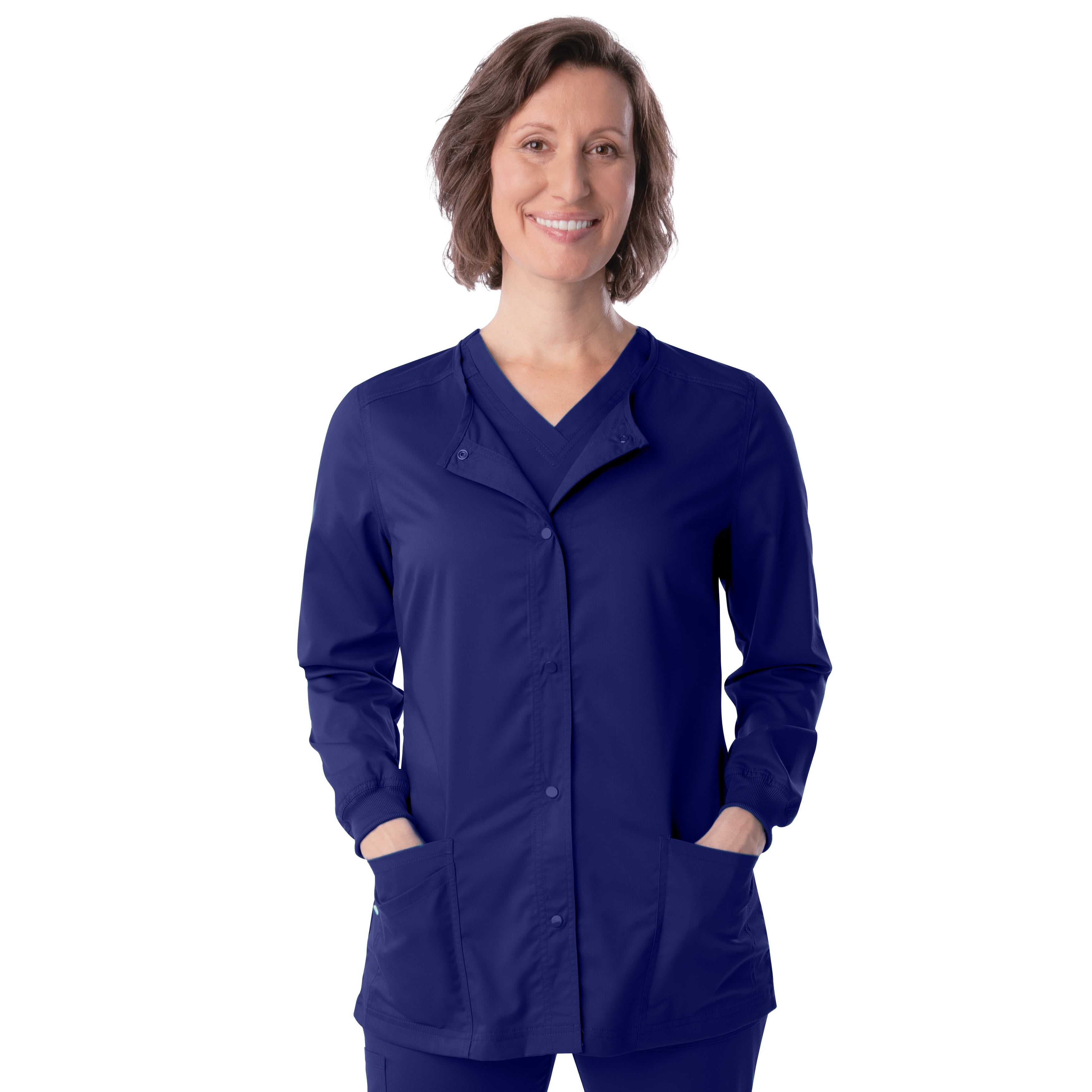 Landau ProFlex Tailored Fit 3-Pocket Snap-Front Scrub Jacket for Women ...