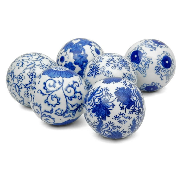 Oriental Furniture 3" Blue & White Porcelain Ball Set - 6 Balls ...