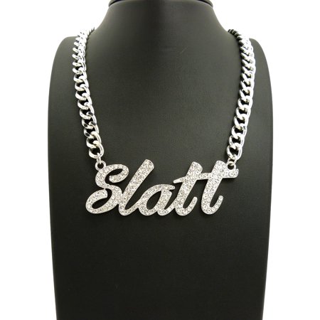 NYFASHION101 - Stone Stud Cursive Script Slatt Pendant 8mm 18" Link ...