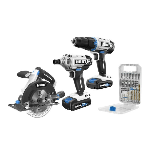 HART 20-Volt 3-Tool Combo Kit with 50-Piece Accessory Kit (2) 20-Volt 1 ...