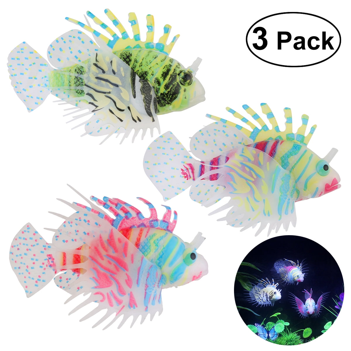 UEETEK 3pcs Aquarium Artificial Fish Silicone Lionfish Floating ...