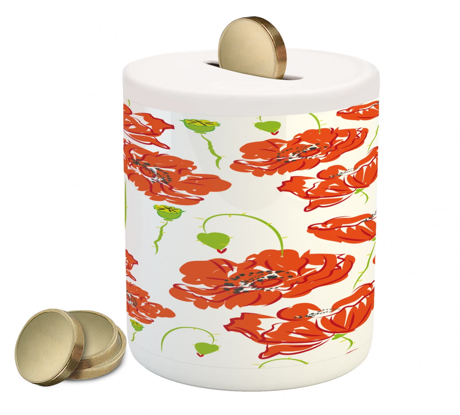 Anemone Flower Piggy Bank, Doodle Style Poppy Anemone Field in Full ...