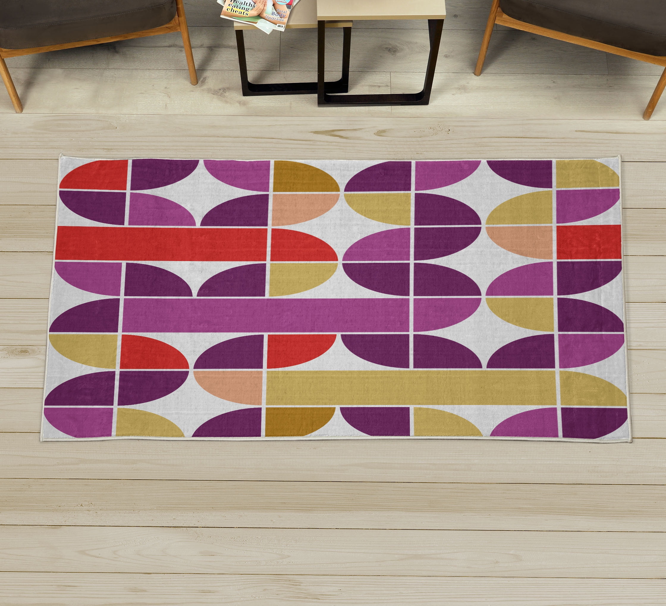 Retro Decorative Rug, Pop Art Funky Unusual Geometric Forms Mosaic ...