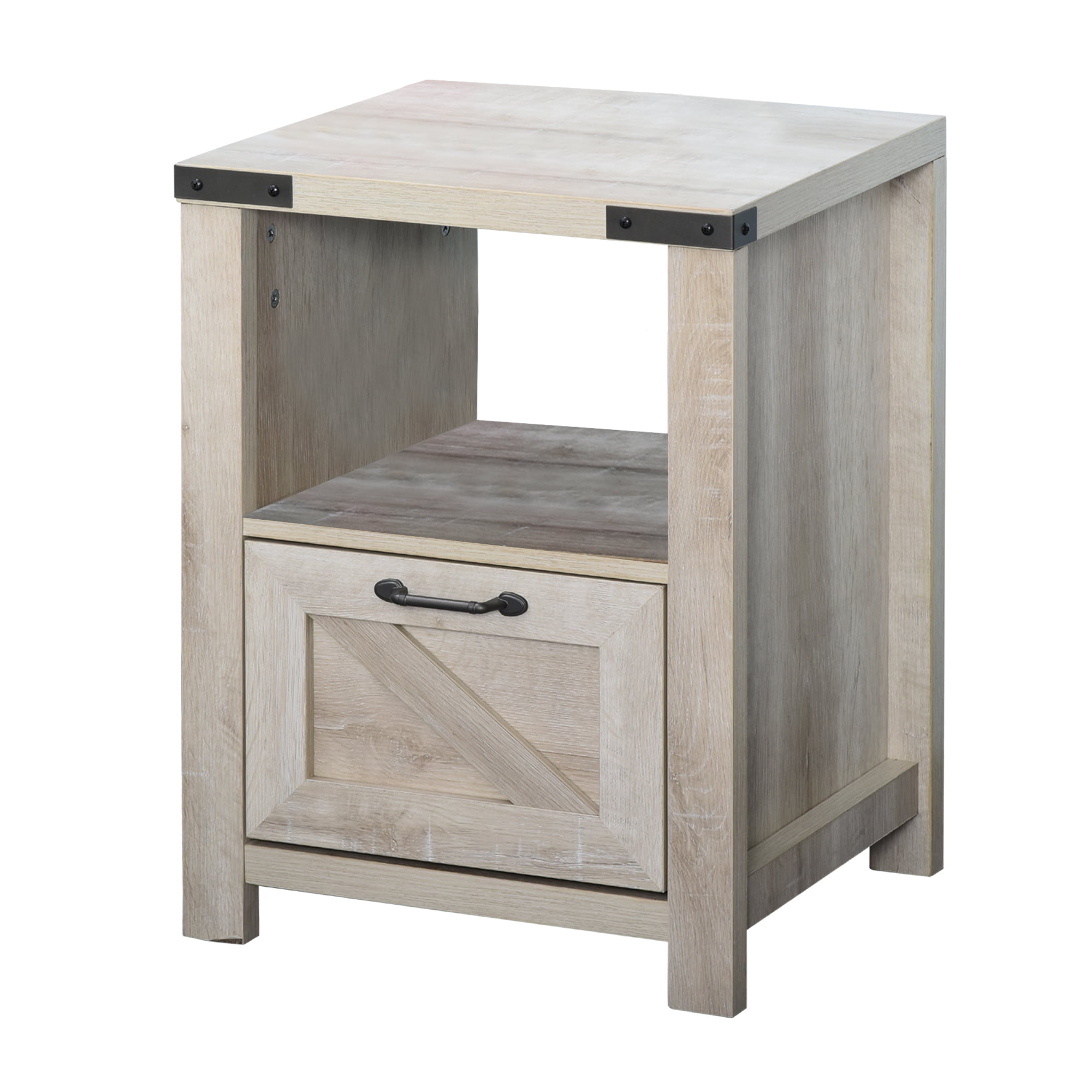 HOMCOM Farmhouse Side Table with Storage for Living Room Oak - Walmart.com