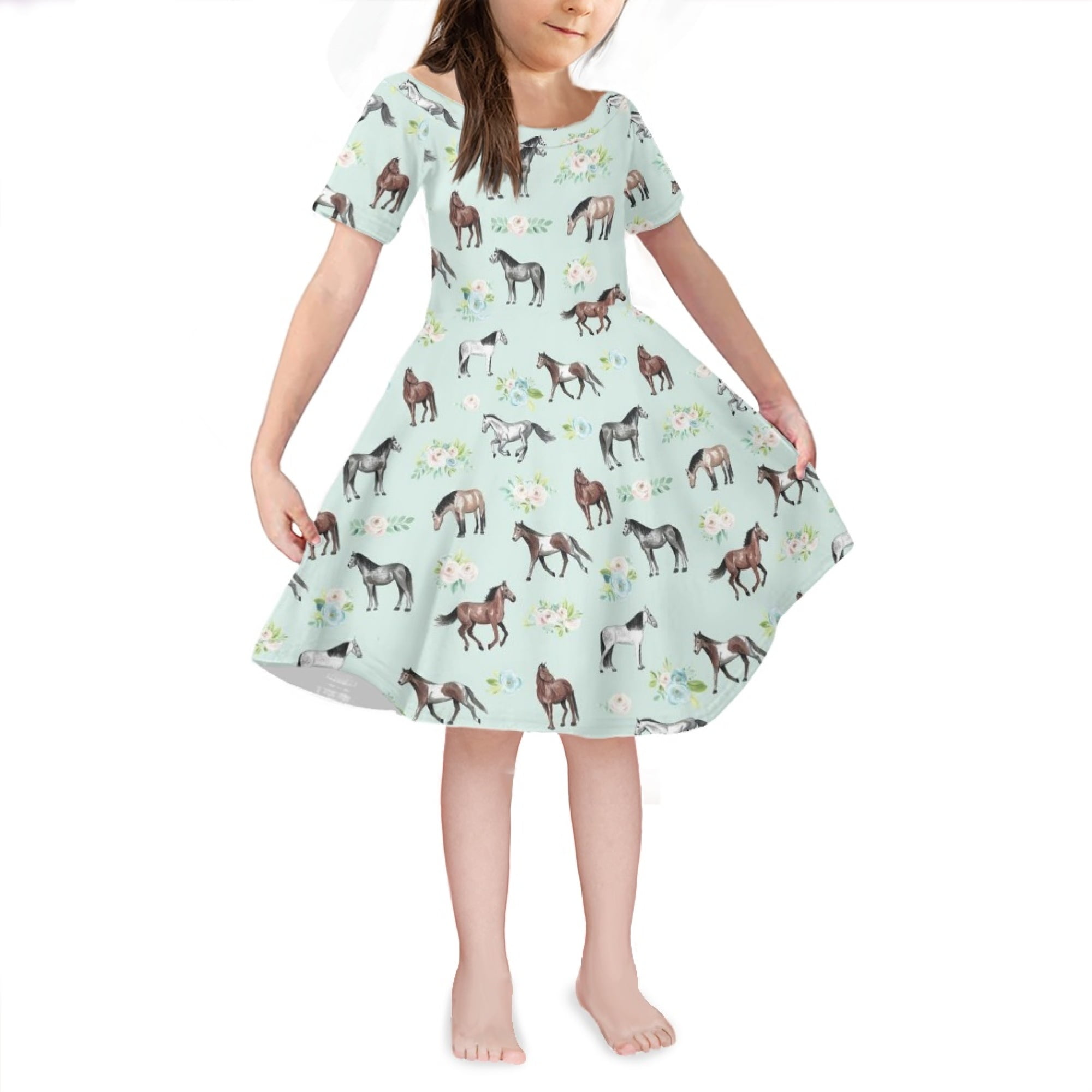 NETILGEN Various Flowers Horse Cute Little Girl Dresses with Short ...