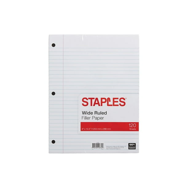 Staples Wide Ruled Filler Paper 8" x 10-1/2" 120/Pack (37426M ...