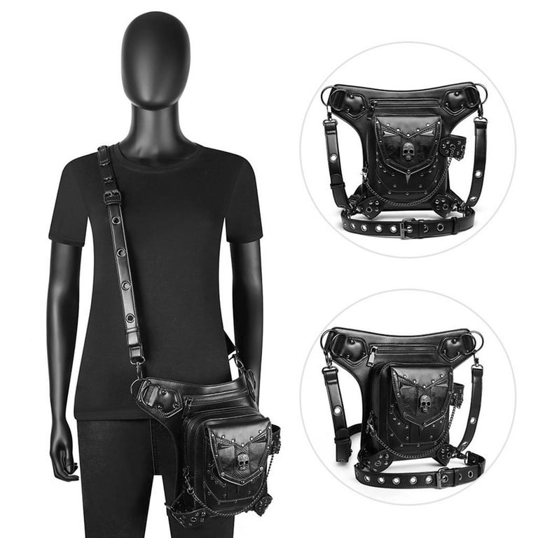 Steampunk Waist Bag Black Leather Motorcycle Shoulder Bag Steampunk Waist Bag Black Leather Motorcycle Shoulder Bag