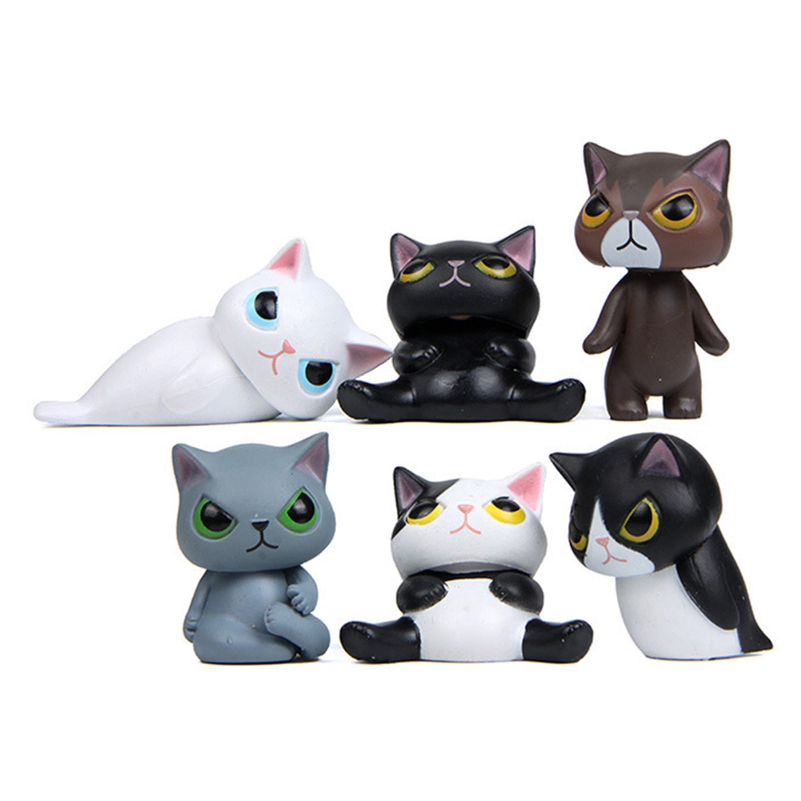 LIWEN 6-Piece Cartoon Cat Figurines - Various Styles Cute Gardening ...