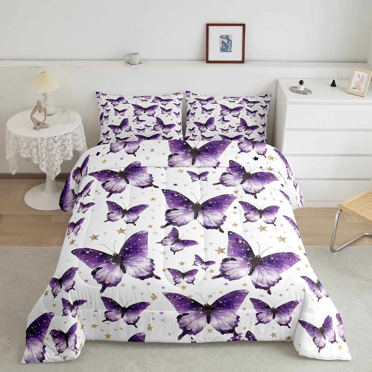 Click here for Yst Purple Butterfly Comforter Set  Queen Size  Gr... prices