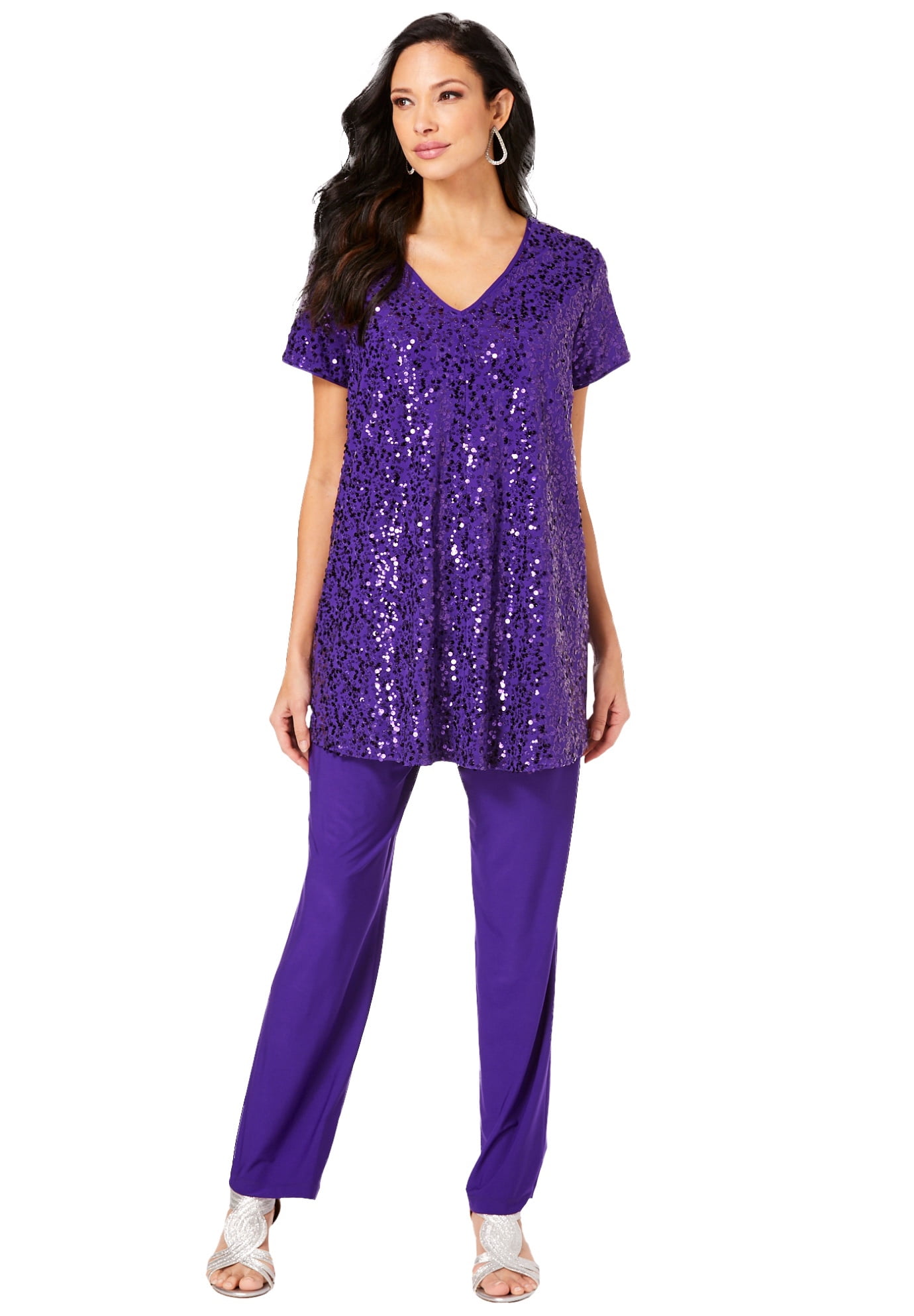 Roamans Womens Plus Size Sequin Tunic And Pant Set Made In Usa Formal