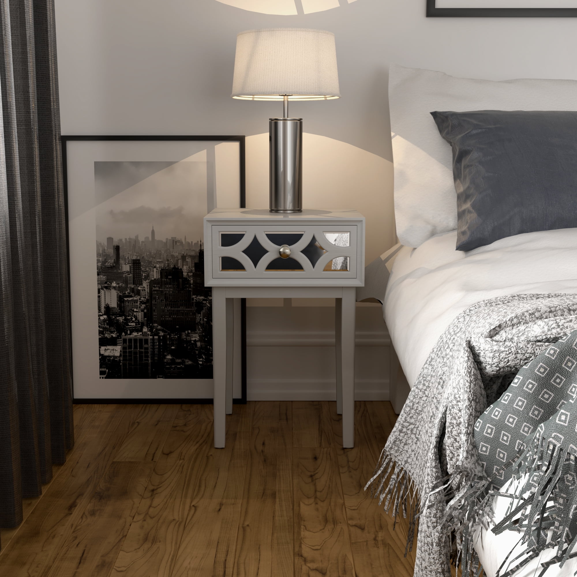 COZAYH Modern Contemporary Nightstand, 1-Drawer Front Mirror Nightstand ...