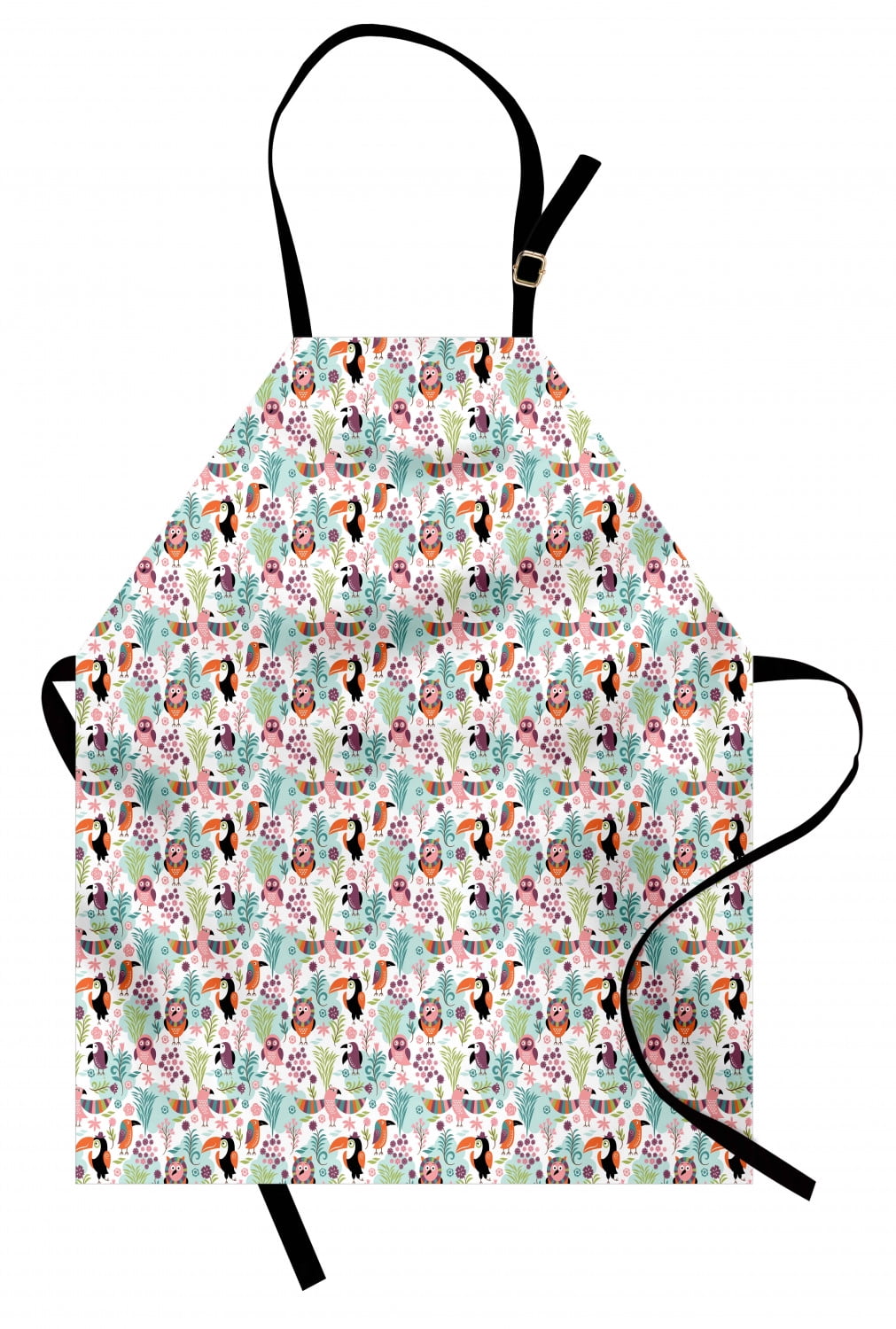 Tropical Apron Exotic Birds Pattern Cartoon Style Toucan Owls and ...