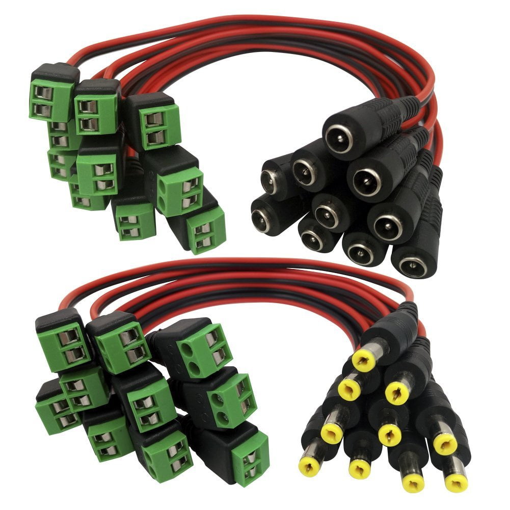 Igreeman 10 Pair Male & Female DC Power Pigtail 18 AWG 5A Upgraded with ...