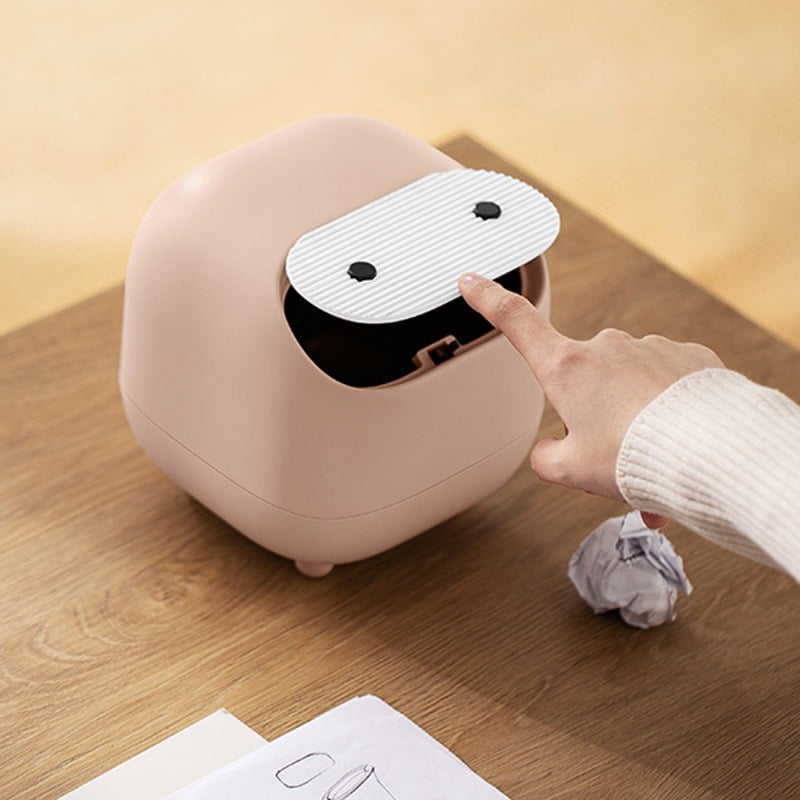 Mini Trash Can with Lid Desk Small Plastic Trash Can Countertop Push ...